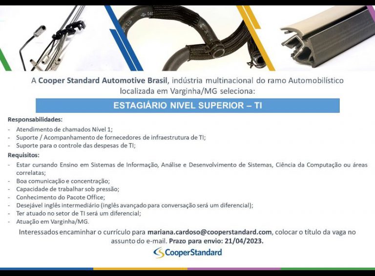 OPORTUNIDADE DE ESTÁGIO - TI - COOPER STANDARD AUTOMOTIVE DO BRASIL ...